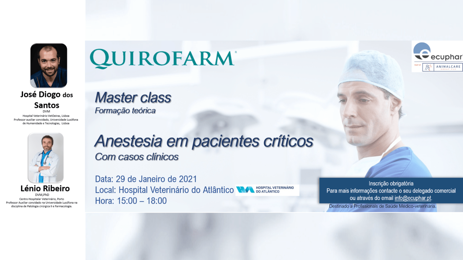 Formação em anestesia da Ecuphar adiada - Veterinaria Atual